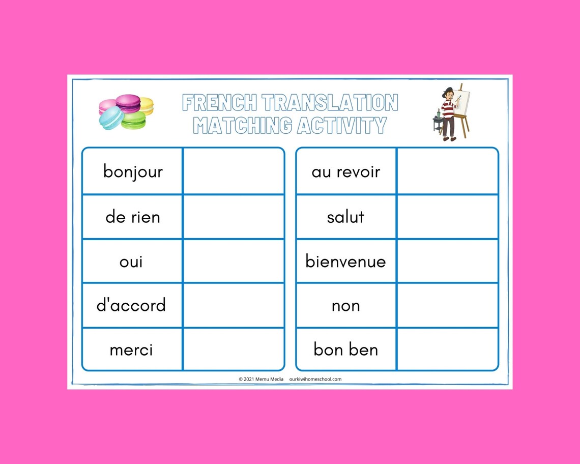 French Translation Matching Activity | French Learning Game | Français ...
