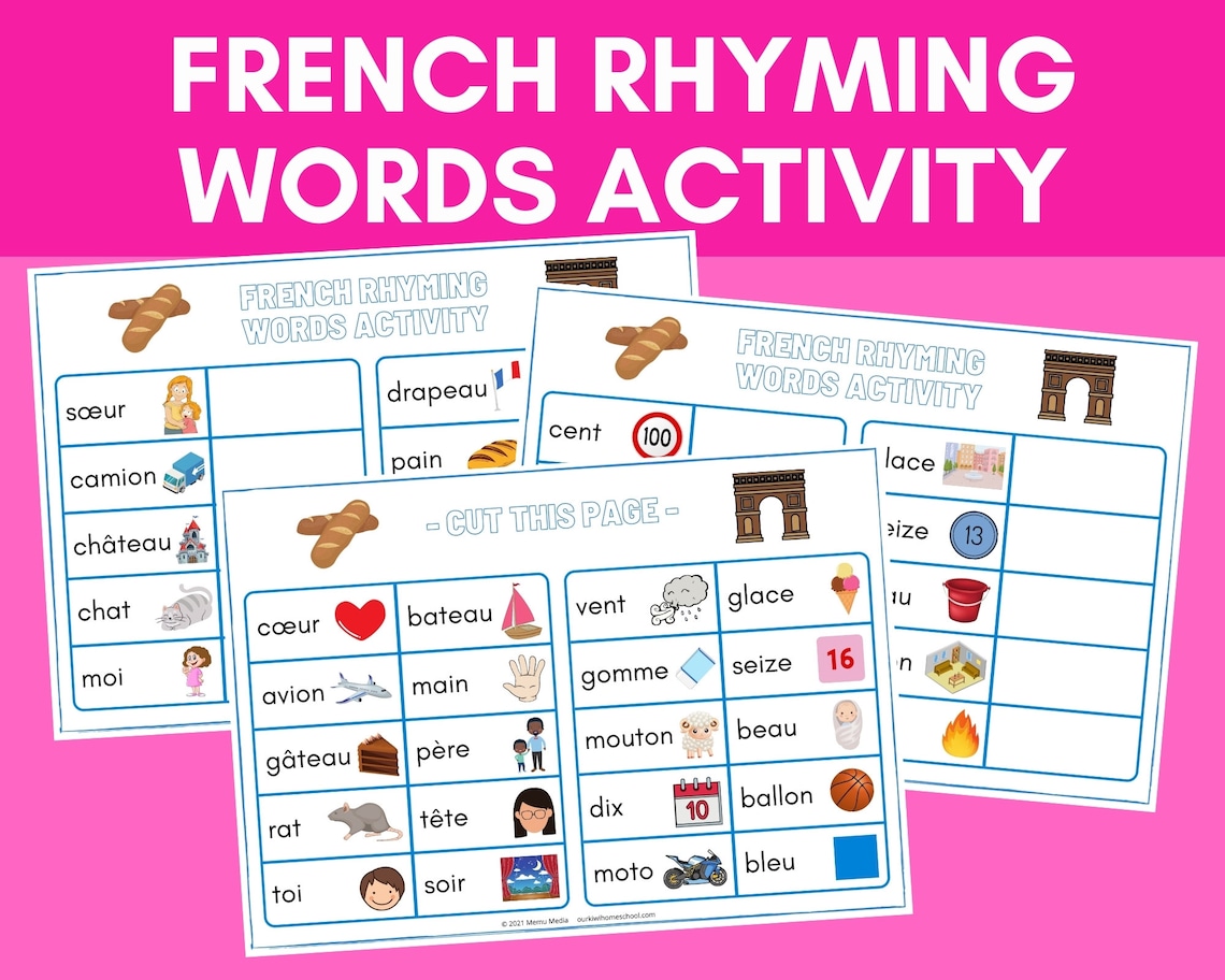French Rhyming Words Activity | French Learning Game | Français - Etsy