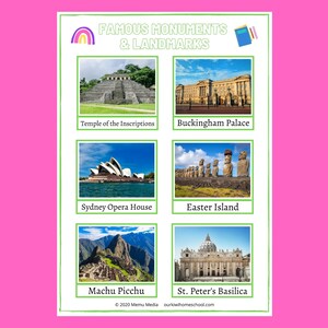 Famous Monuments and Landmarks Flash Cards | Homeschool Activity - Etsy