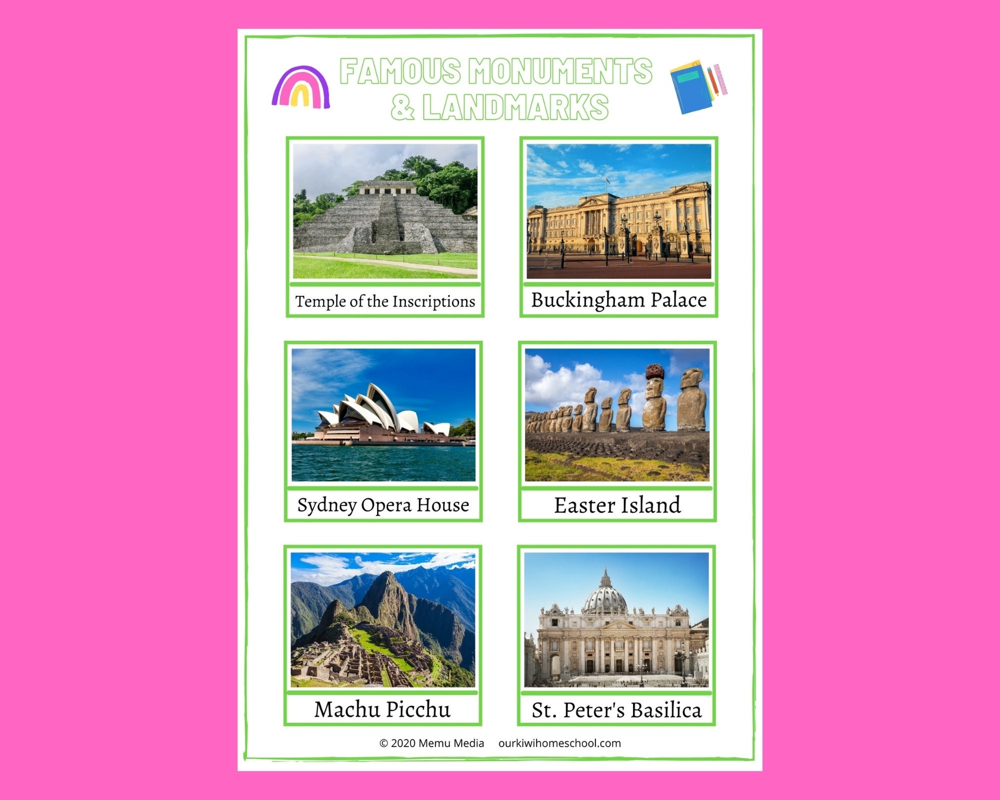 Famous Monuments and Landmarks Flash Cards | Homeschool Activity - Etsy
