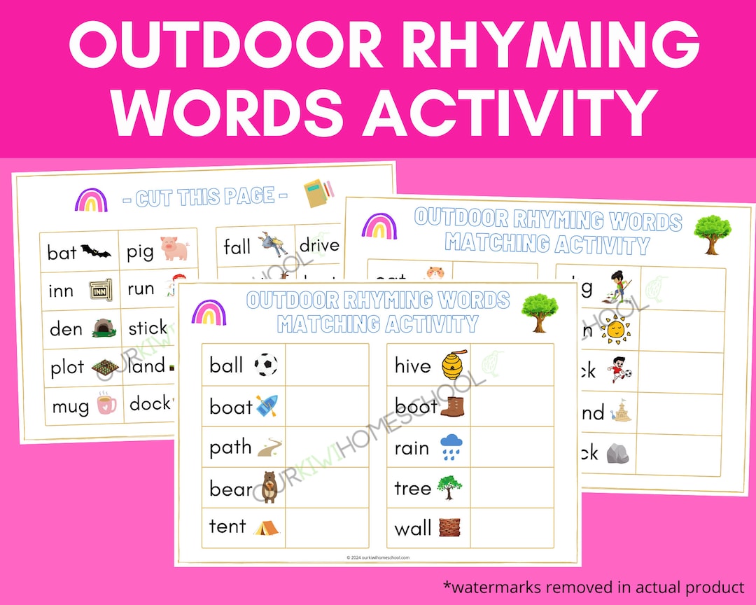 Rhyming Words Matching Activity | Outdoor Themed Sorting Printable ...