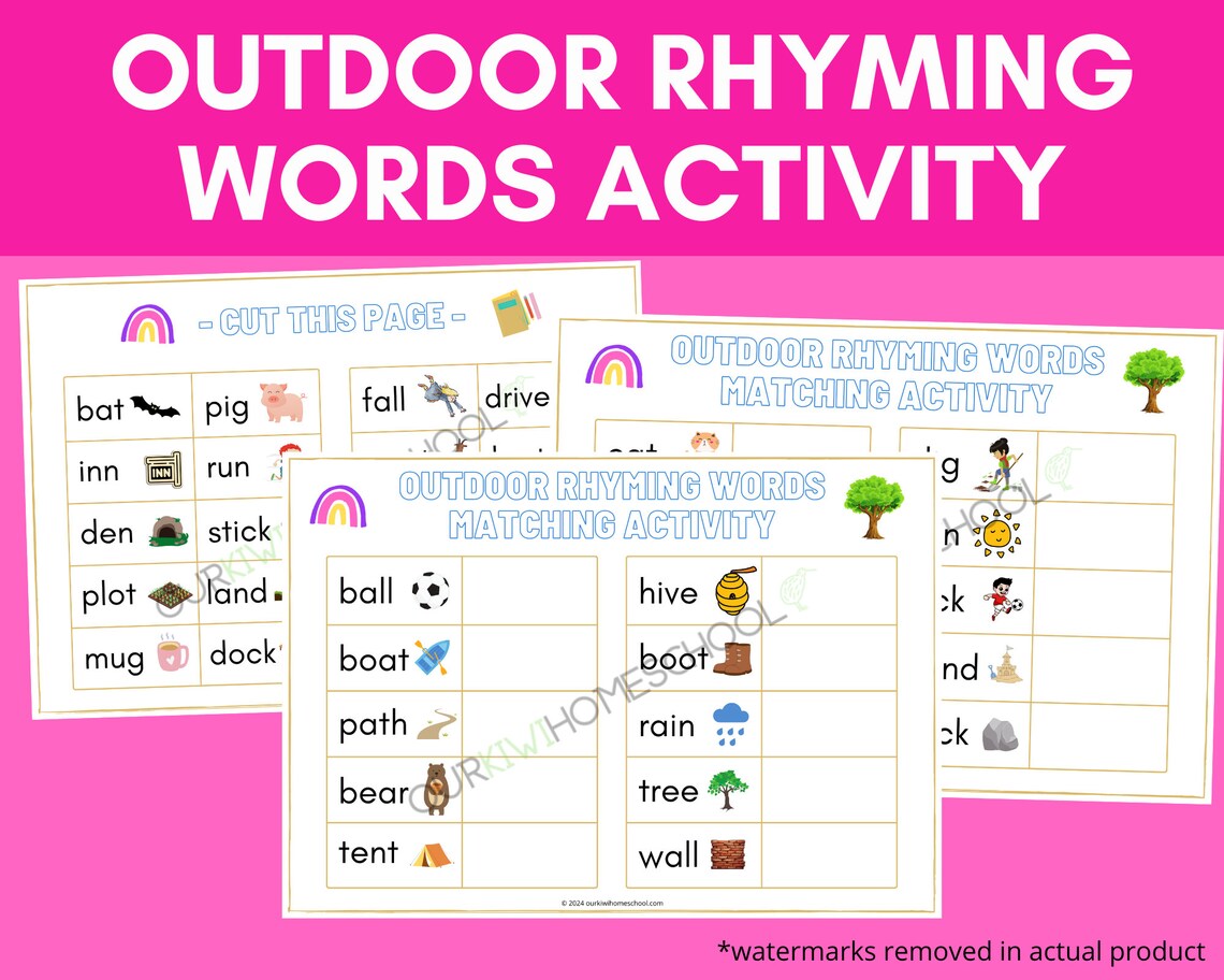 Rhyming Words Matching Activity | Outdoor Themed Sorting Printable ...