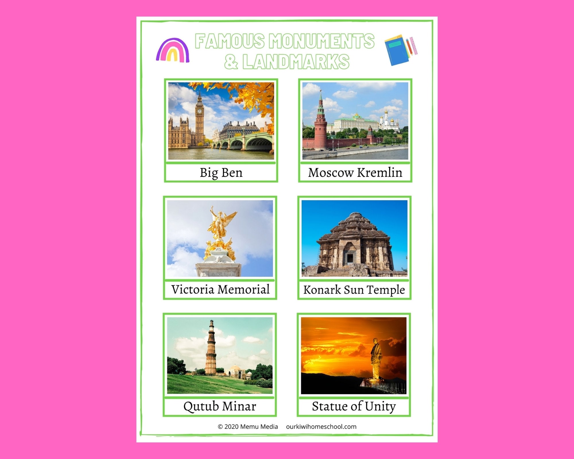 Famous Monuments and Landmarks Flash Cards | Homeschool Activity - Etsy