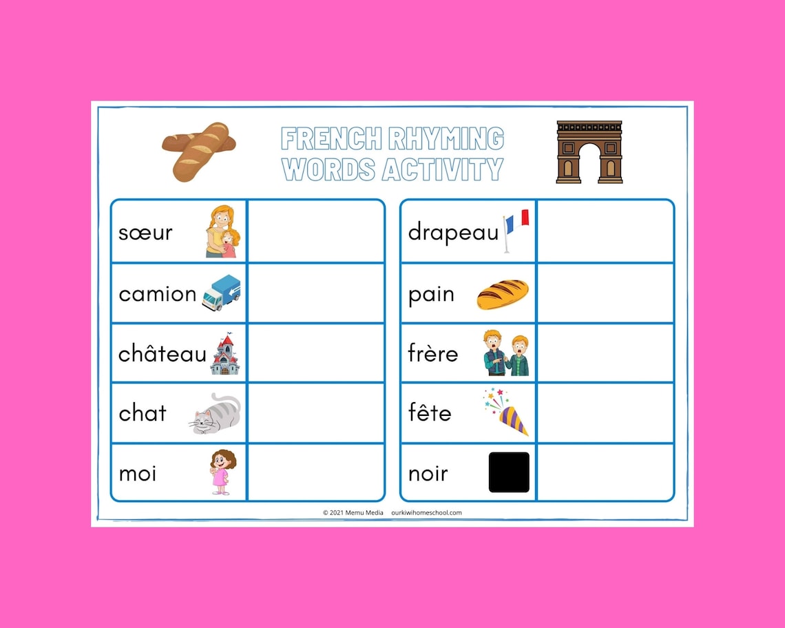 French Rhyming Words Activity | French Learning Game | Français - Etsy