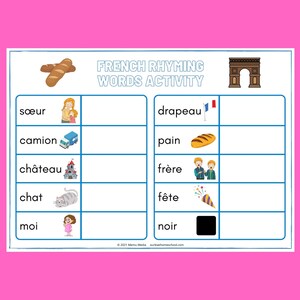 French Rhyming Words Activity | French Learning Game | Français - Etsy