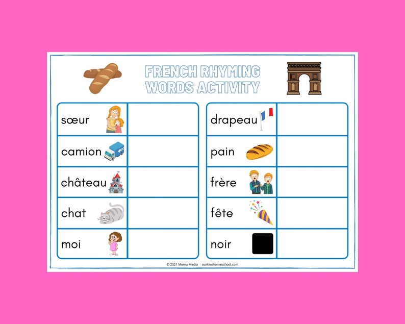 French Rhyming Words Activity | French Learning Game | Français - Etsy