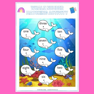 Whale Number Matching Activity Montessori Matching Game Preschool ...
