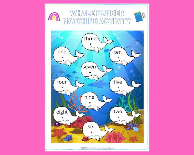 Whale Number Matching Activity Montessori Matching Game Preschool ...