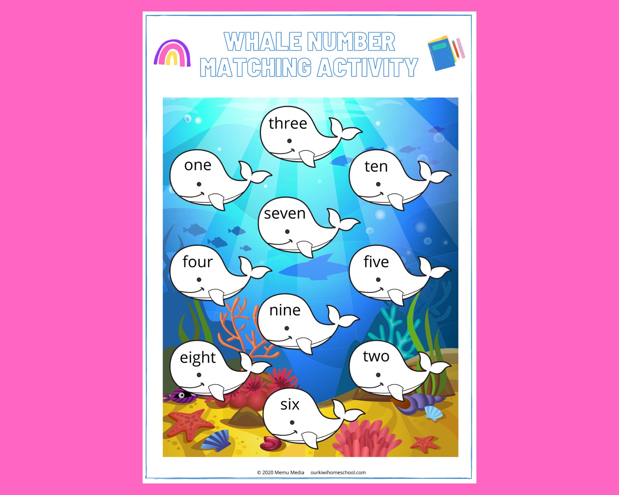 Whale Number Matching Activity Montessori Matching Game Preschool ...