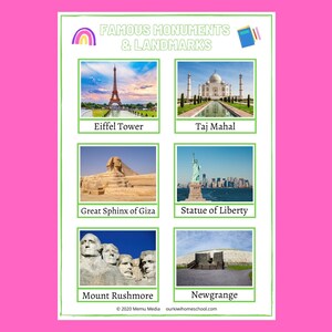 Famous Monuments and Landmarks Flash Cards | Homeschool Activity - Etsy