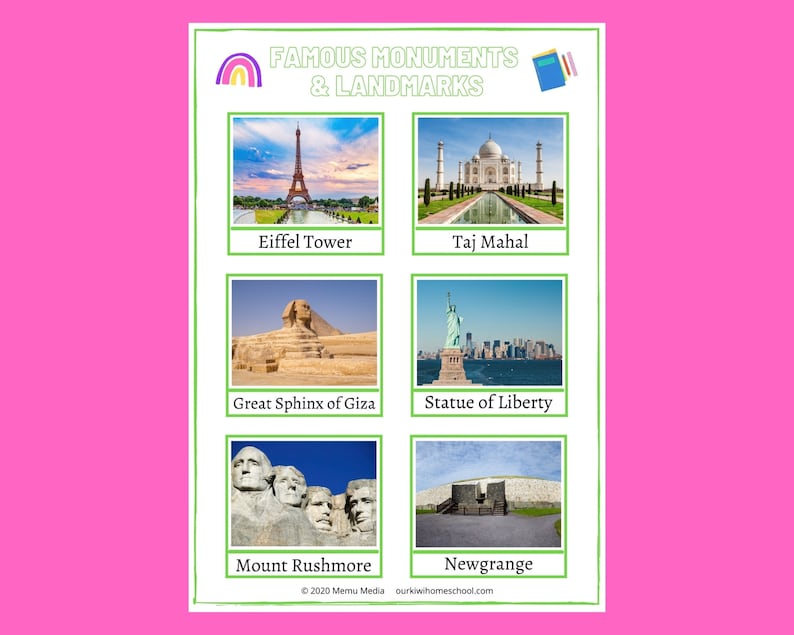 Famous Monuments and Landmarks Flash Cards | Homeschool Activity - Etsy