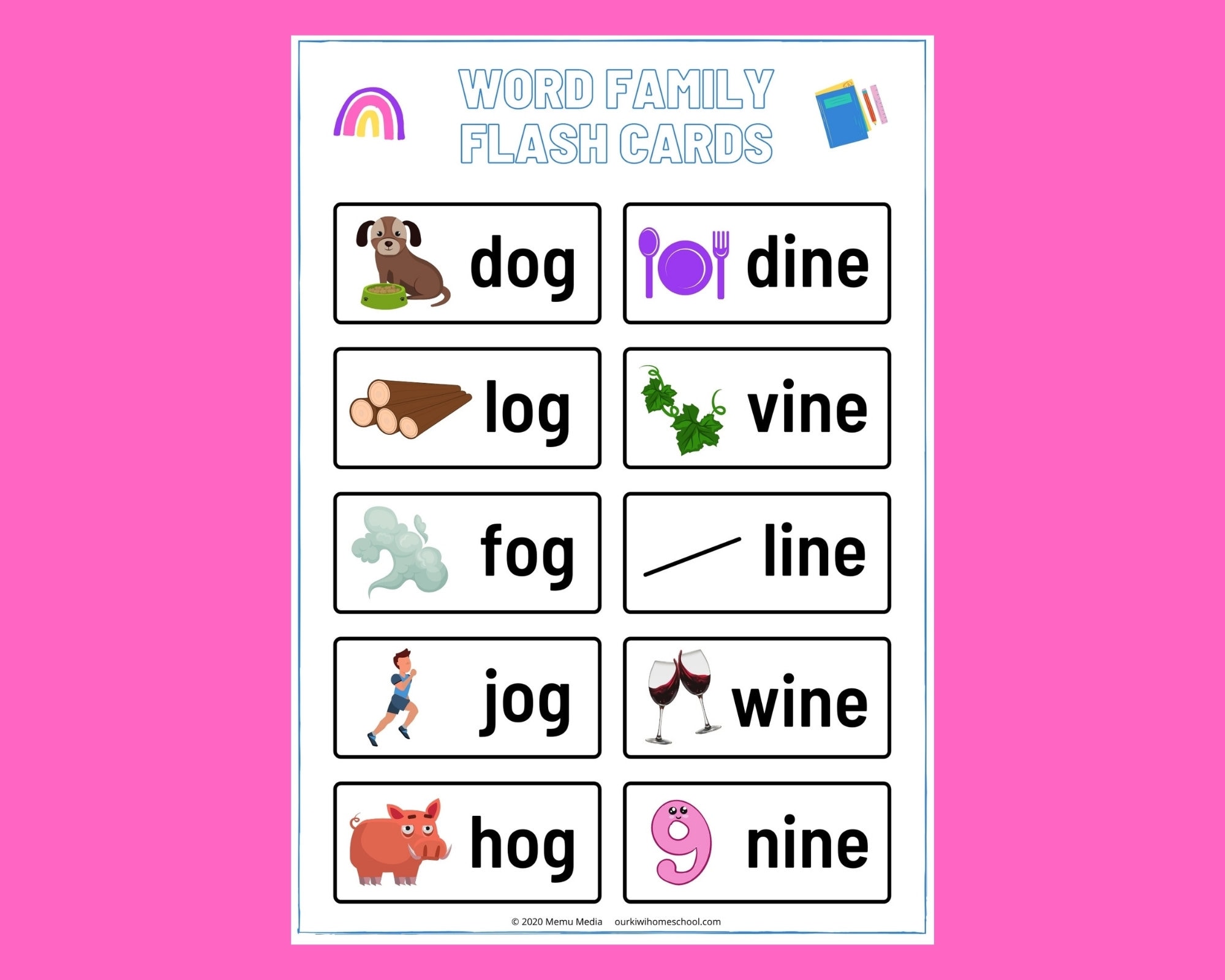 Word Family Flash Cards Learning to Read Rhyming Words | Etsy