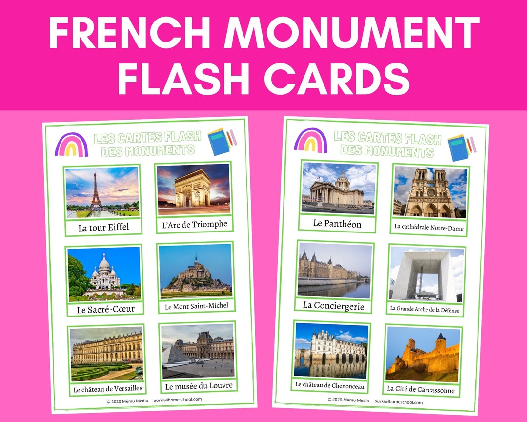 French Monuments Flash Cards | Beginner French (PDF Download) - Etsy