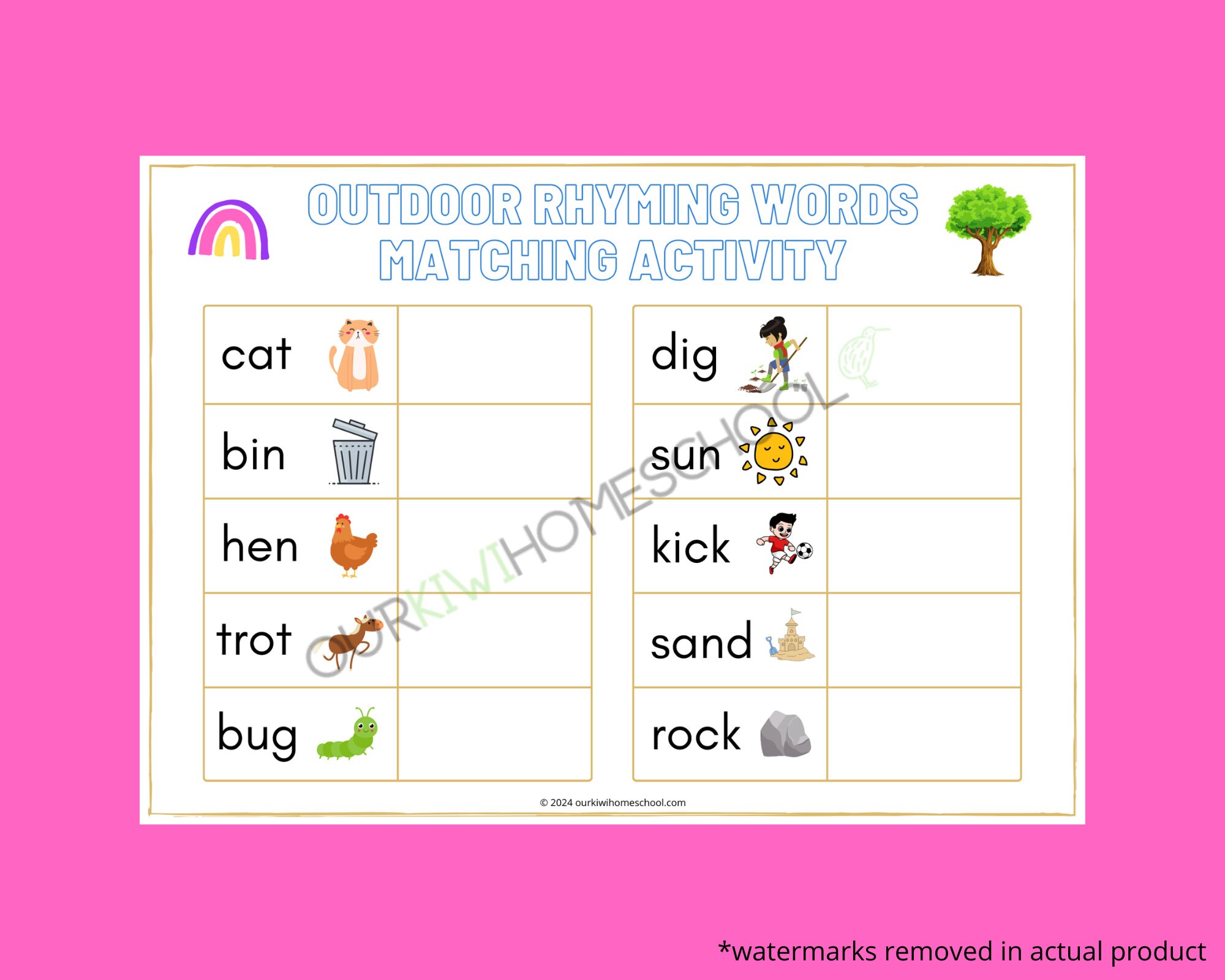 Rhyming Words Matching Activity | Outdoor Themed Sorting Printable ...