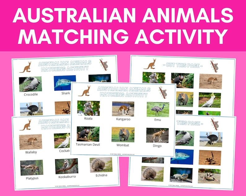 Montessori Australian Animals Matching Activity | Animal Match up Game ...