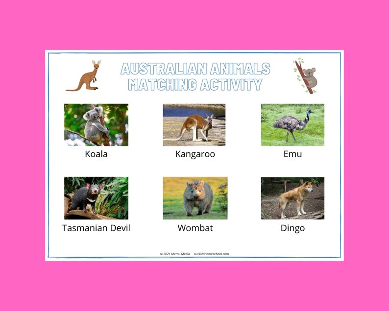 Montessori Australian Animals Matching Activity | Animal Match up Game ...