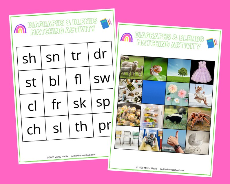 Diagraphs and Blends Matching Activity | Kindergarten Homeschool ...