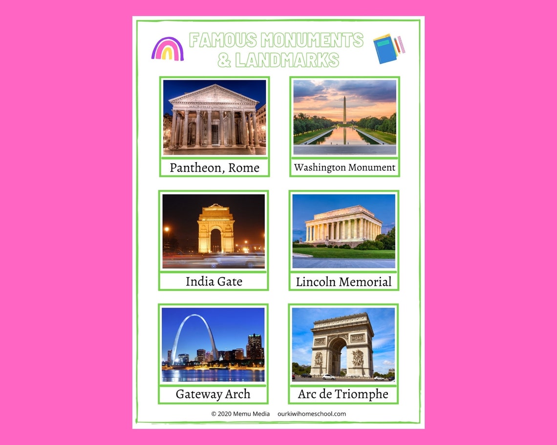 Famous Monuments and Landmarks Flash Cards | Homeschool Activity - Etsy