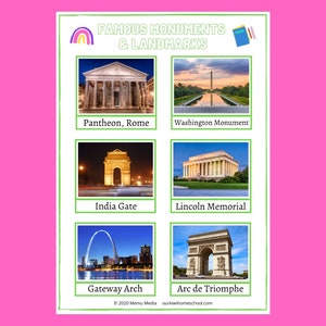Famous Monuments and Landmarks Flash Cards | Homeschool Activity - Etsy