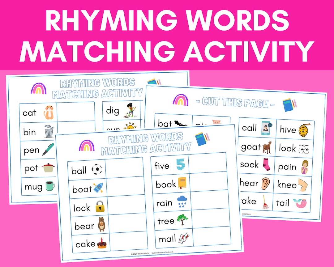 Rhyming Words Matching Activity | Kindergarten Matching Game ...