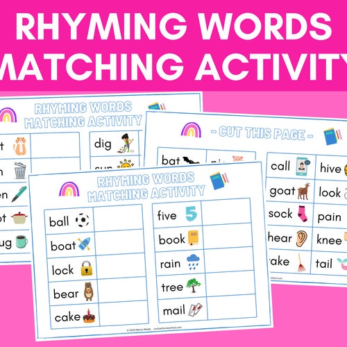 Rhyming Words Matching Activity Kindergarten Matching Game - Etsy