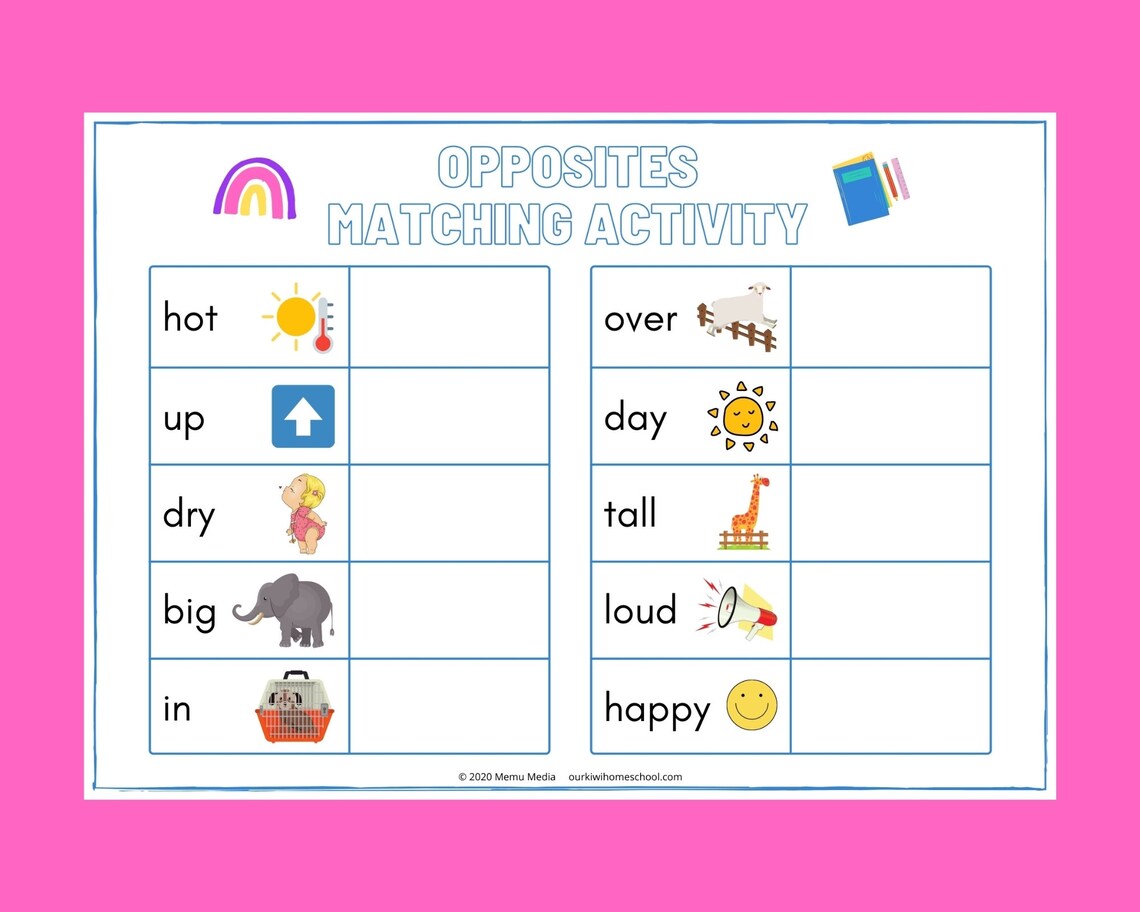 Opposites Matching Activity | Preschool Sorting Game | Montessori ...