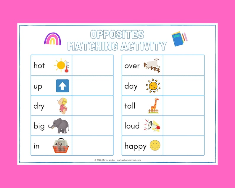 Opposites Matching Activity | Preschool Sorting Game | Montessori ...