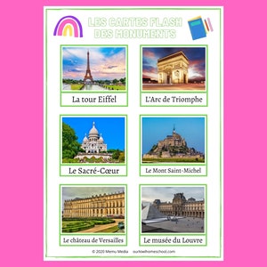 French Monuments Flash Cards | Beginner French (PDF Download) - Etsy
