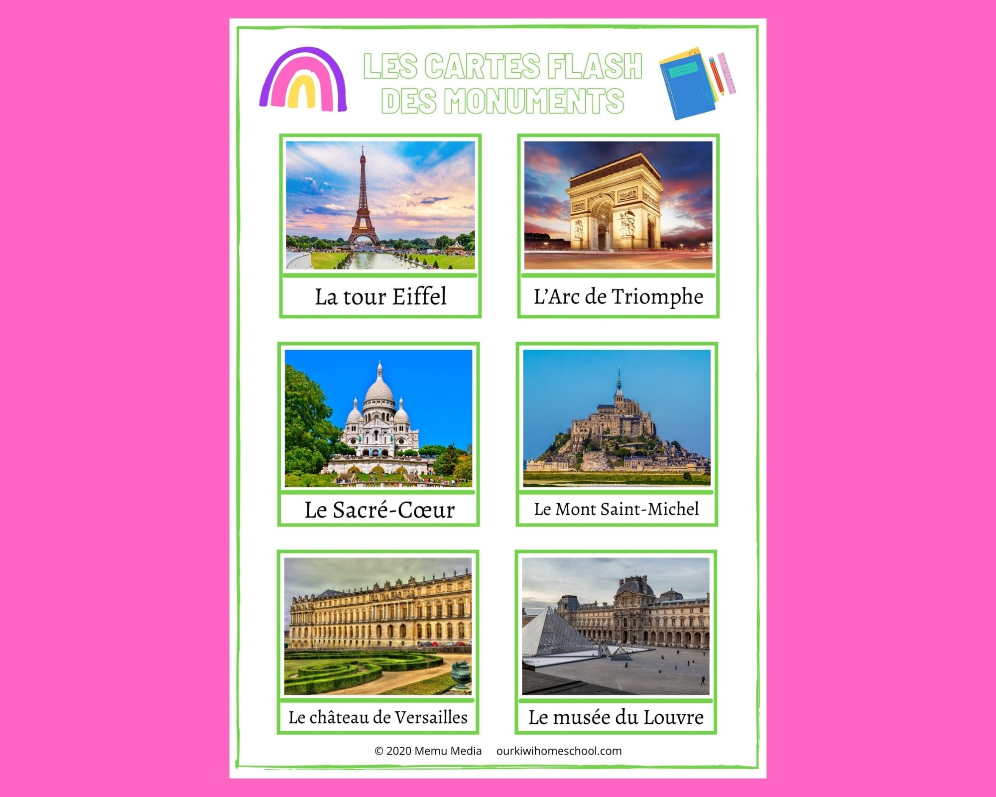 French Monument Flash Cards | Beginner French | French for Kids - Etsy