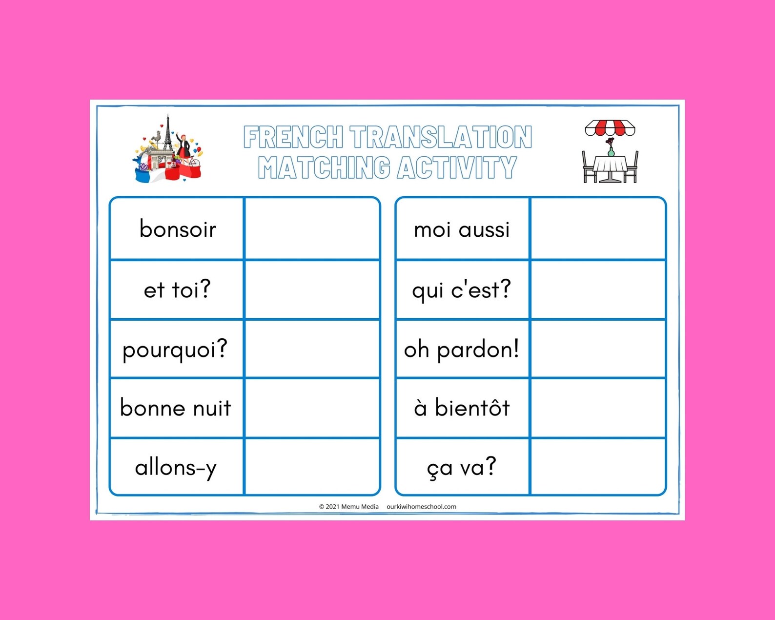 French Translation Matching Activity | French Learning Game | Français ...