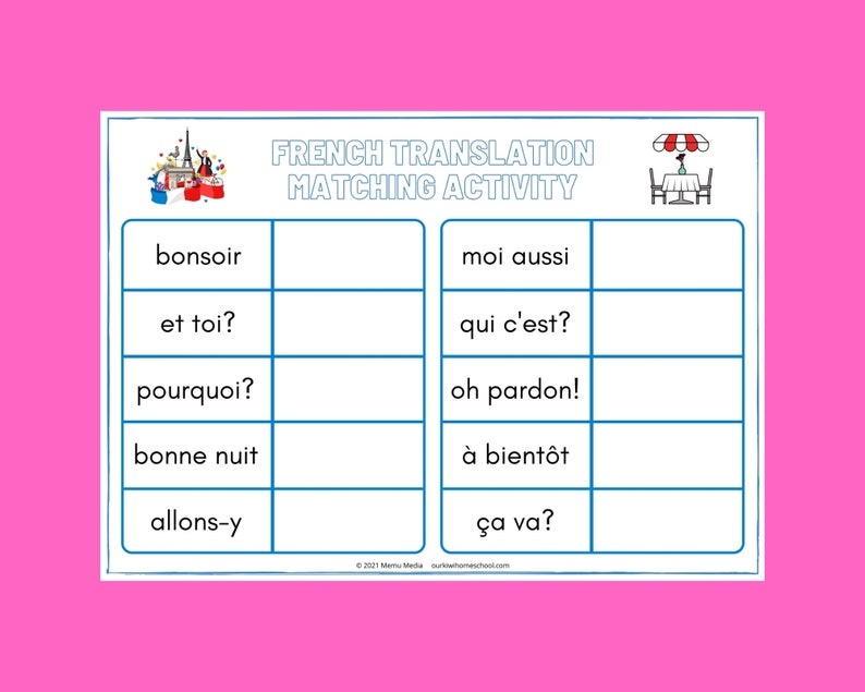 French Translation Matching Activity | French Learning Game | Français ...