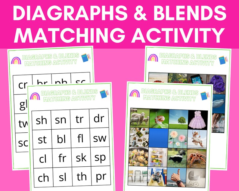 Diagraphs and Blends Matching Activity | Kindergarten Homeschool ...