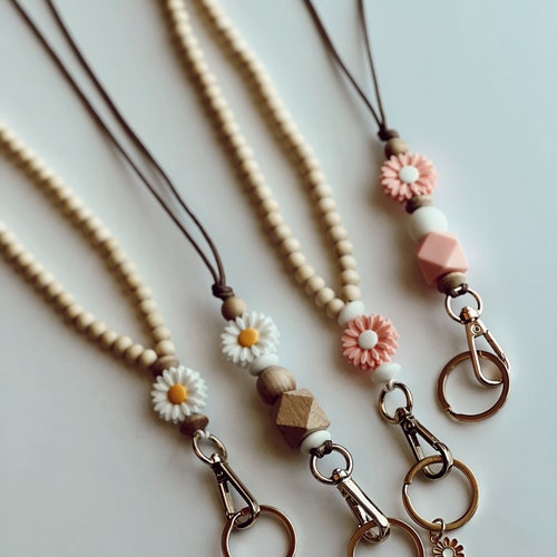 Boho Rainbow Daisy Beaded Teacher Lanyard ID Badge Holder - Etsy