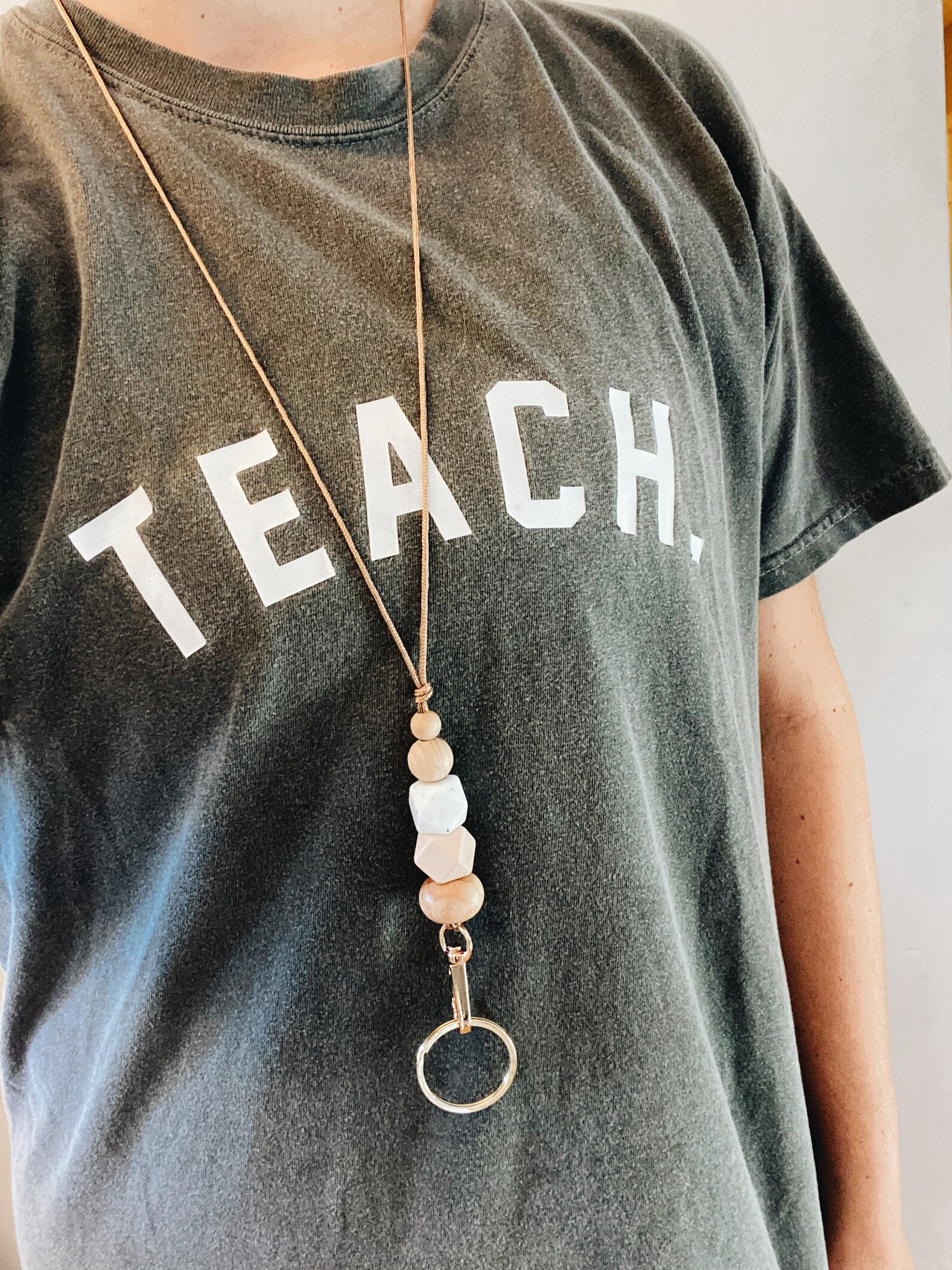Teacher Lanyard ID Lanyard Work Lanyard Wood Beads Teacher - Etsy