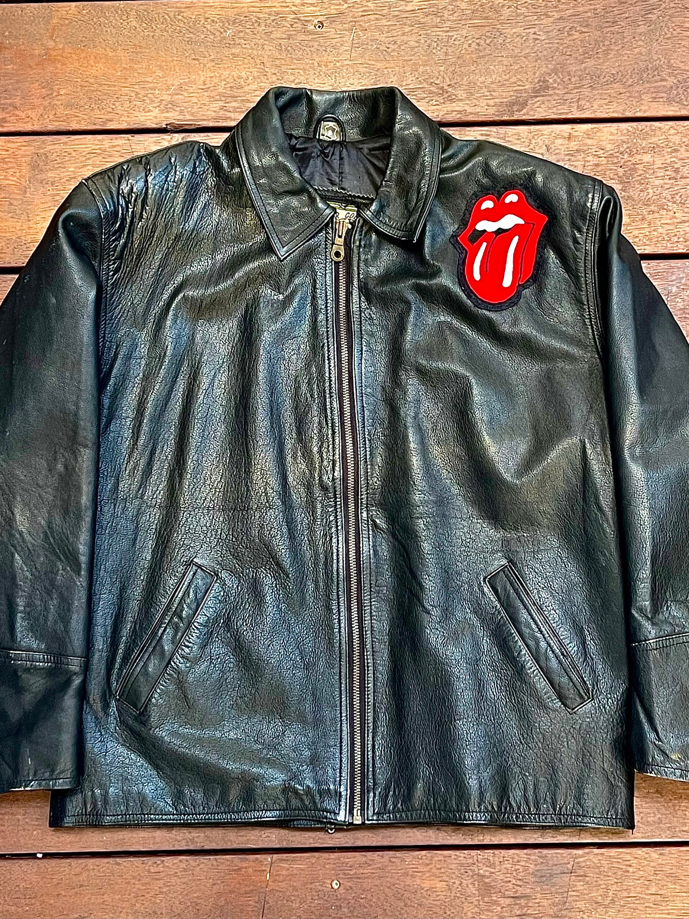 Leather Biker Jacket With Chainstitch Embroidered Patches Men’s Small ...