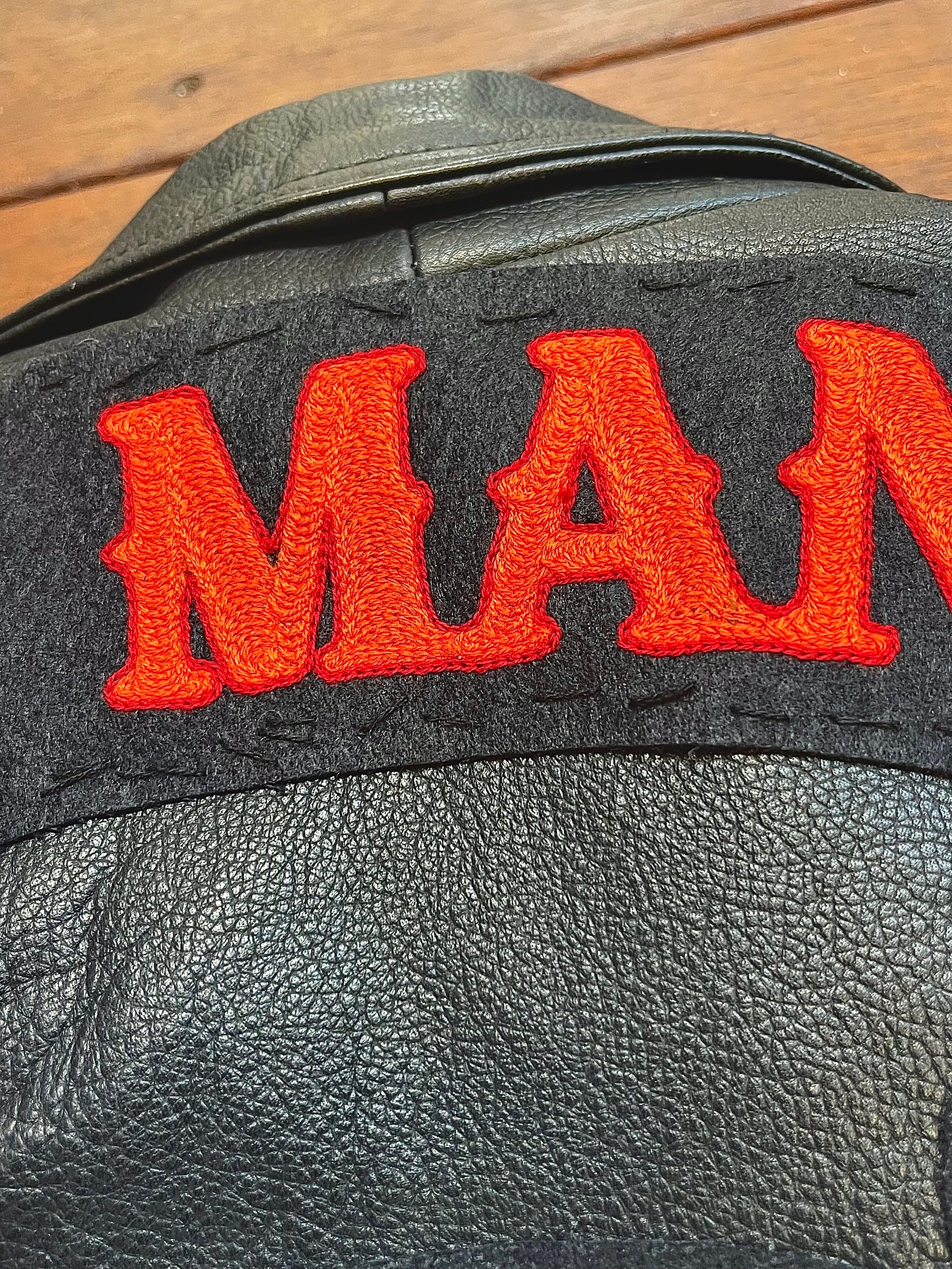 Leather Biker Jacket With Chainstitch Embroidered Patches Men’s Small ...