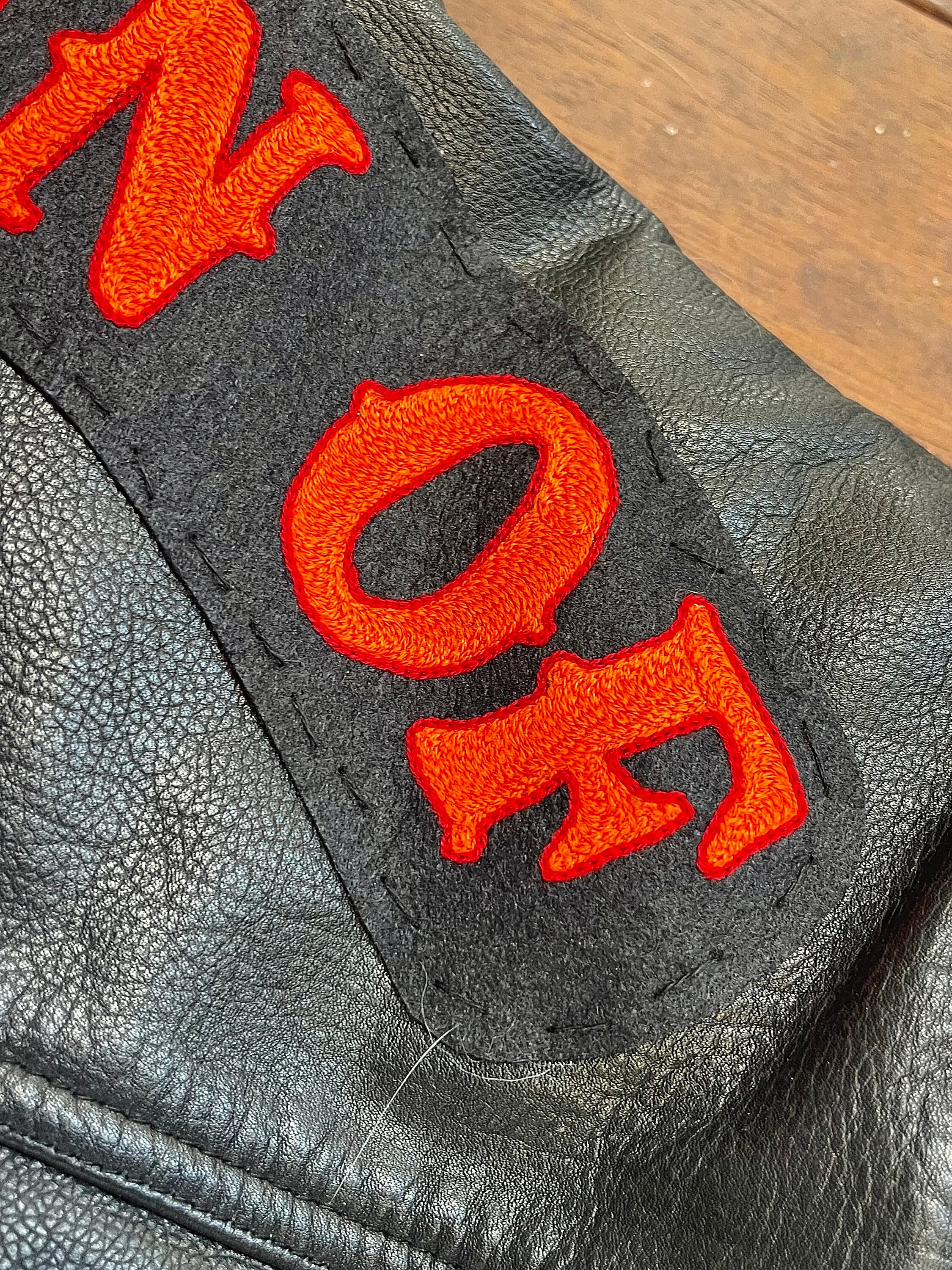 Leather Biker Jacket With Chainstitch Embroidered Patches Men’s Small ...