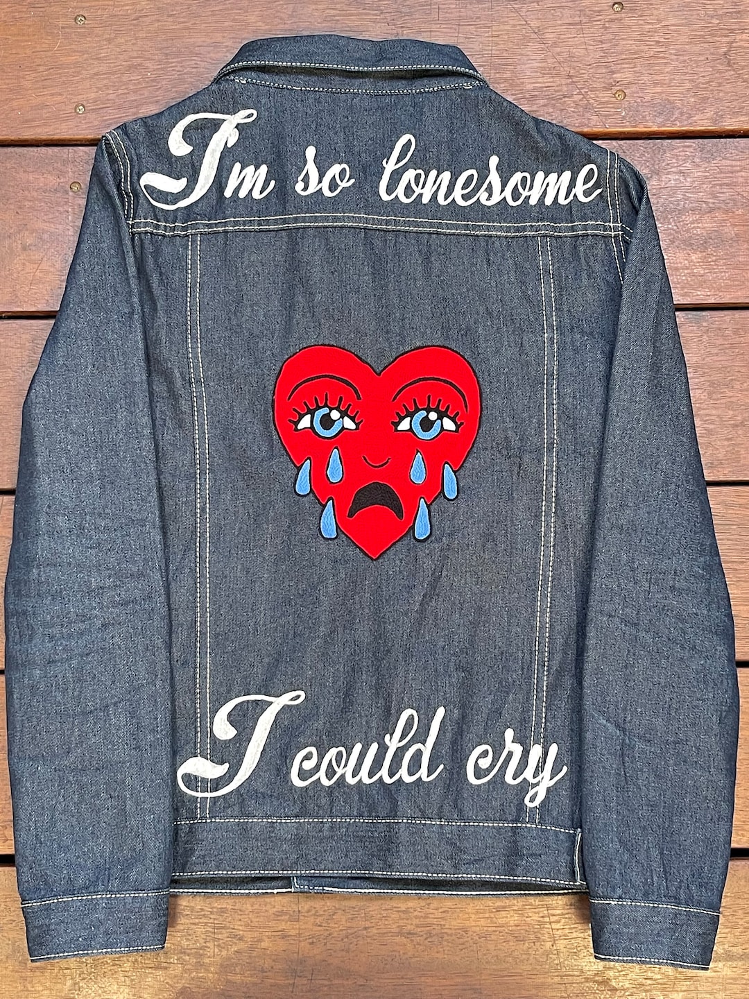 Lonesome Denim Jean Jacket Chainstitch Embroidery Large - Etsy