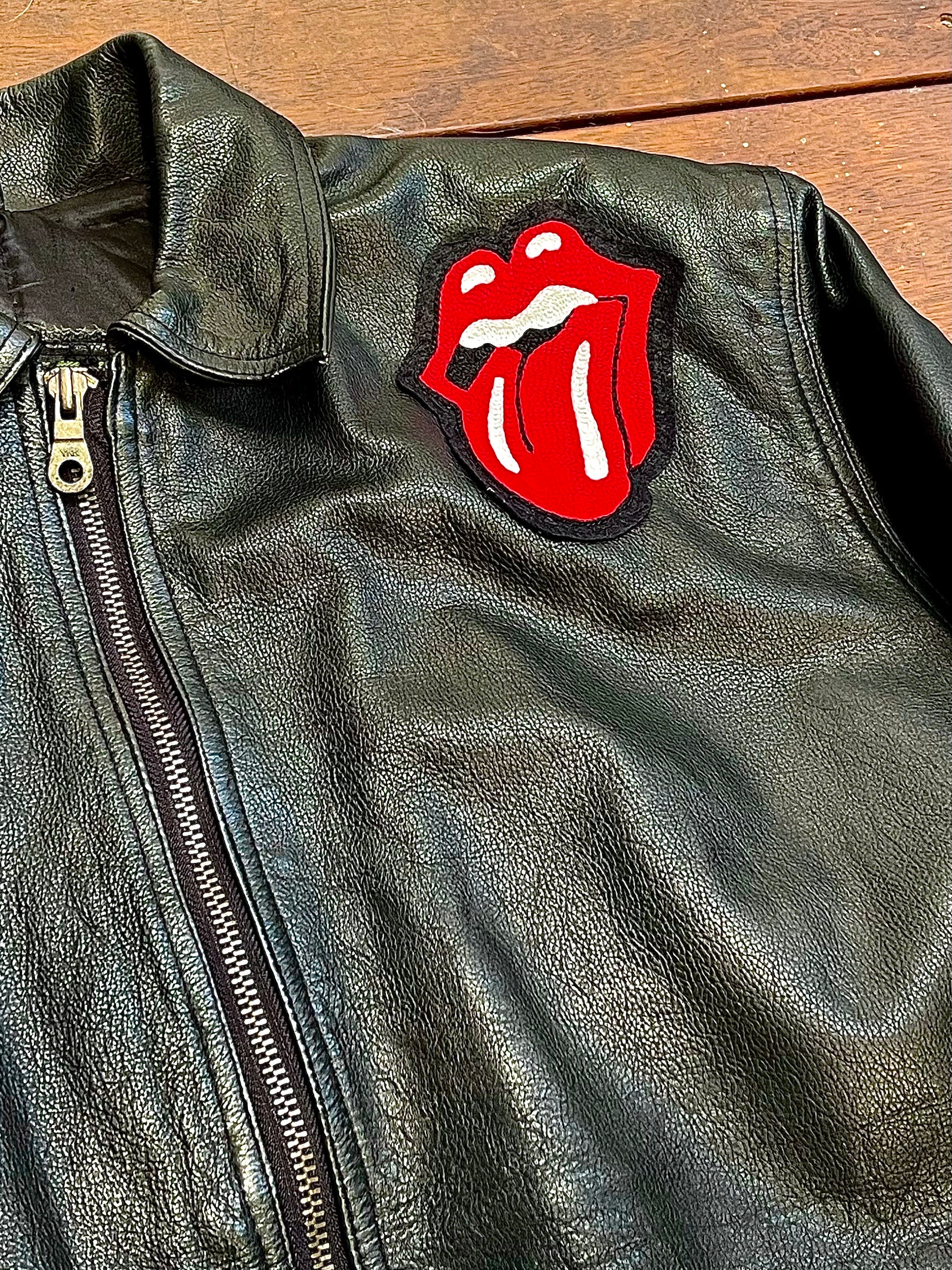 Leather Biker Jacket With Chainstitch Embroidered Patches Men’s Small ...