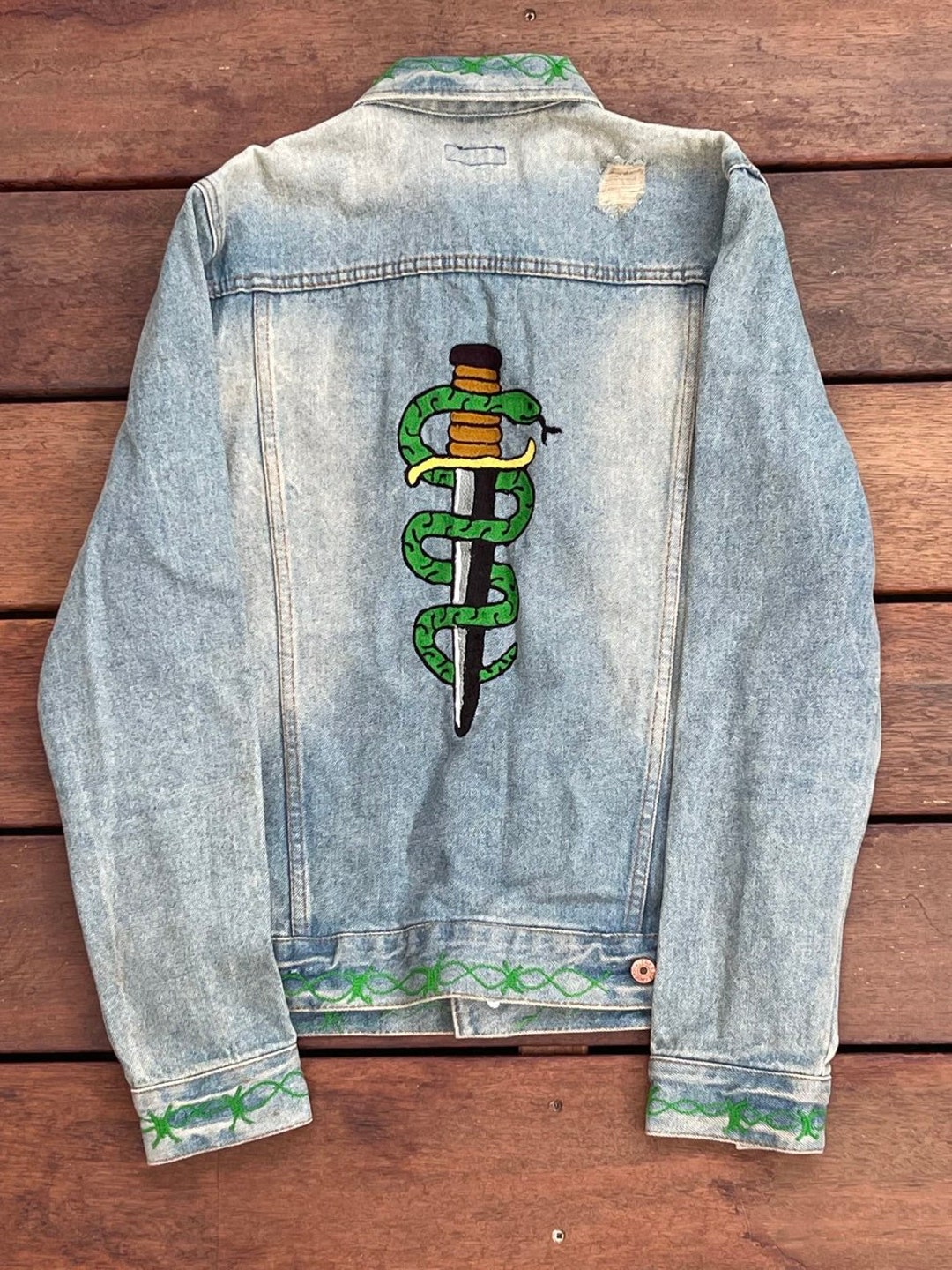 Sword and Dagger Embroidery Denim Jacket - Etsy