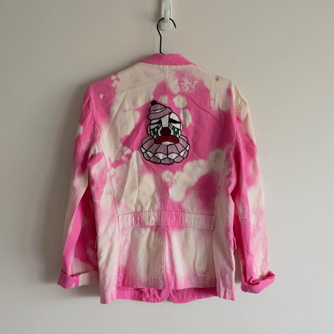 Sad Clown Embroidery Pink Jacket - Etsy