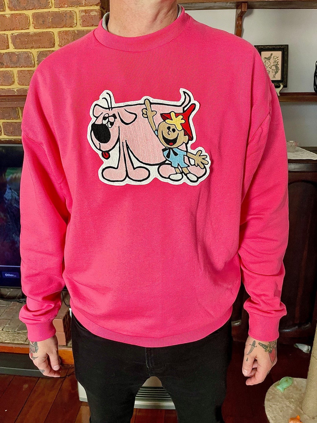 Tom Terrific Embroidered Patch Sewn Onto Pink Sweatshirt - Etsy