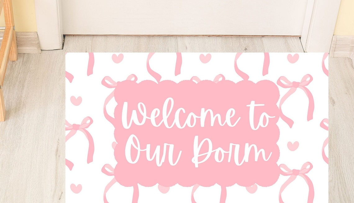 Cute Pink Dorm Room Welcome Mat, Pink Dorm Decor, Soft Door Mat, Pink ...
