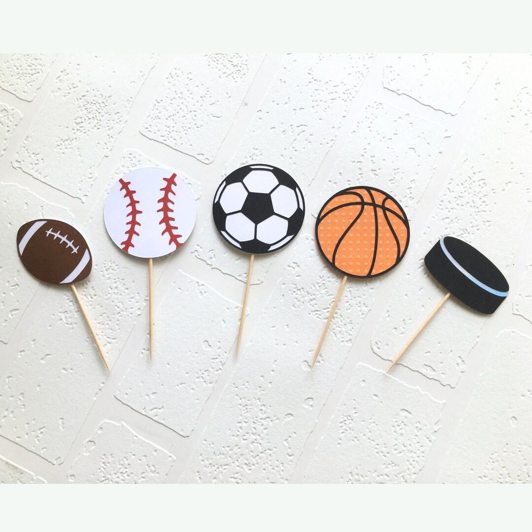 Sports Theme Cupcake Topper, Baseball, Soccer, Basketball, Football ...