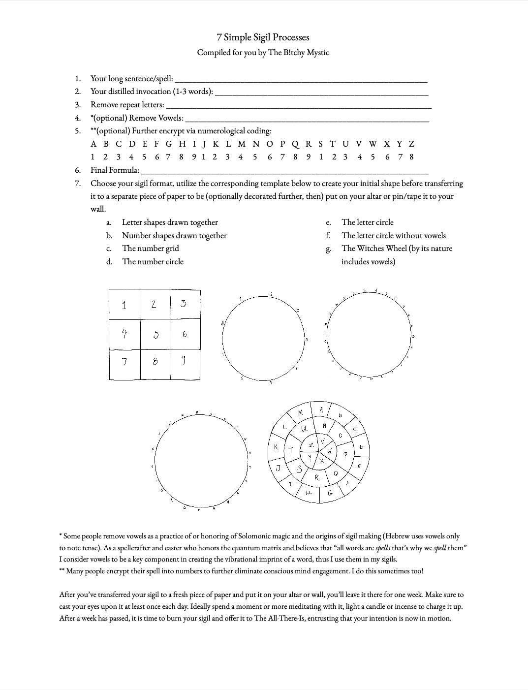 Simple Sigil Worksheet - Etsy