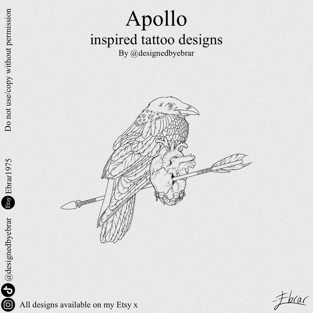 Apollo White Raven Archery Heart Inspired Digital Tattoo Design Files ...