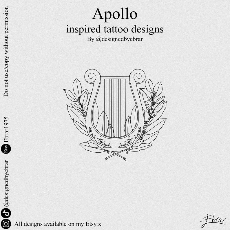 Apollo Lyre, Laurel Wreath Inspired Digital Tattoo Design Files ...
