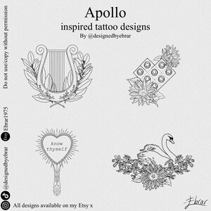 Apollo Swan, Hyacinth, Sunflower Inspired Digital Tattoo Design Files ...