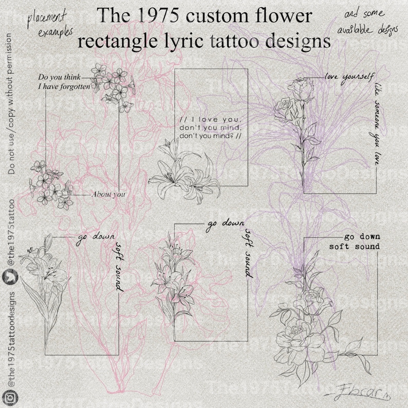 The 1975 Flower Box/rectangle Custom Lyrics Tattoo Designs - Etsy
