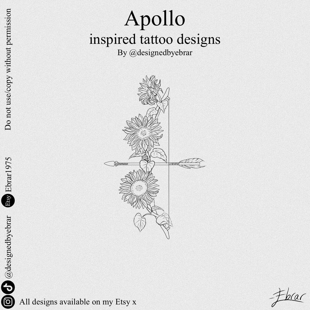 Apollo Sunflowers Archery Bow Arrow Inspired Digital Tattoo Design ...